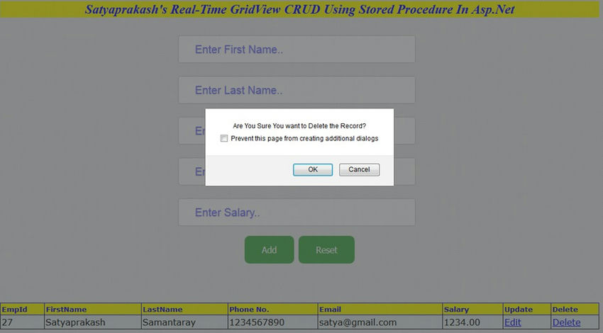 CRUD Operation Using Stored Procedure In ASP.NET GridView Real Time